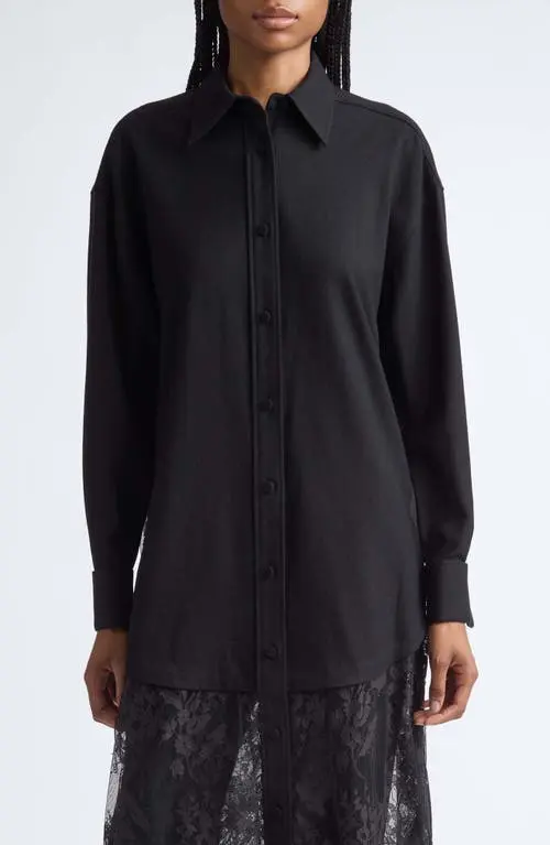 Zimmermann Valiant Lace Trim Longline Stretch Wool Button-up Shirt - Black