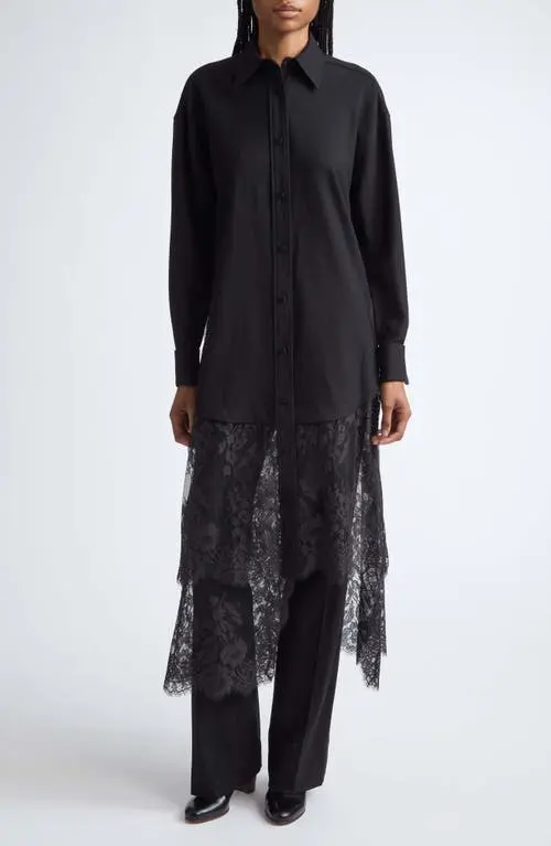 Zimmermann Valiant Lace Trim Longline Stretch Wool Button-up Shirt