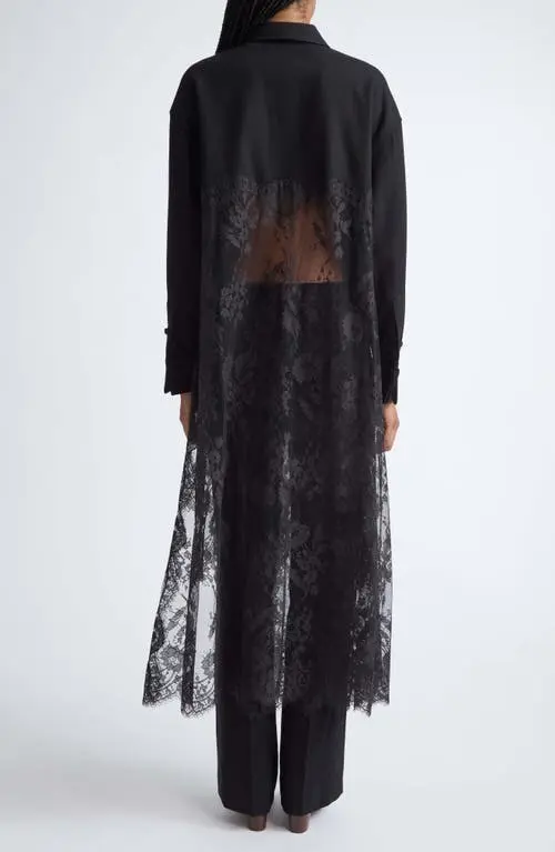 Zimmermann Valiant Lace Trim Longline Stretch Wool Button-up Shirt