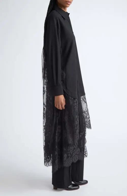 Zimmermann Valiant Lace Trim Longline Stretch Wool Button-up Shirt