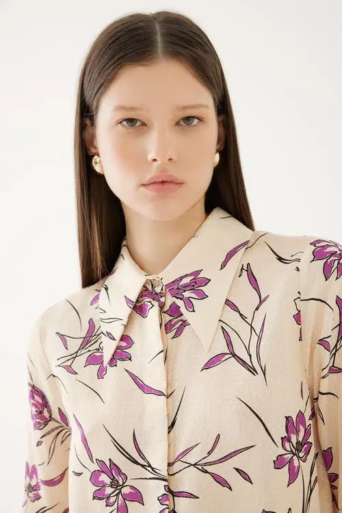 EXQUISE Floral Long Shirt
