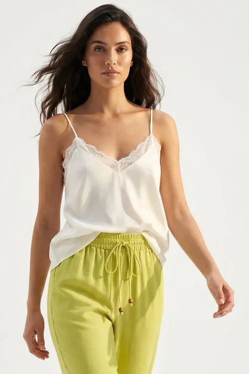 EXQUISE Strappy Lace Trim Viscose Blouse