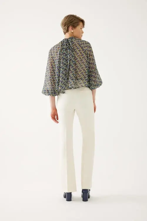 EXQUISE Printed Mock Neck Blouse