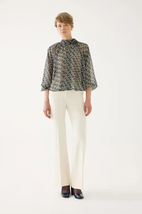 EXQUISE Printed Mock Neck Blouse