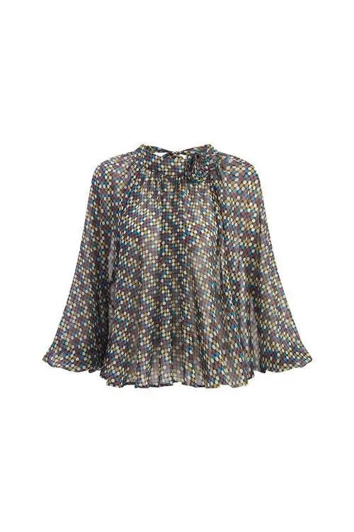 EXQUISE Printed Mock Neck Blouse