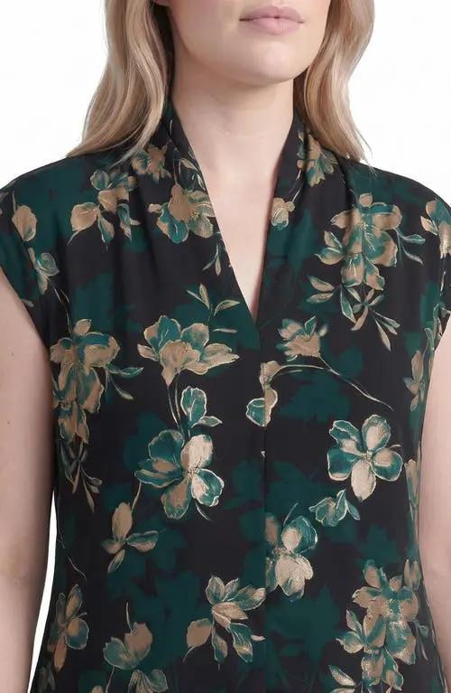 KASPER Foil Print Funnel Neck Top
