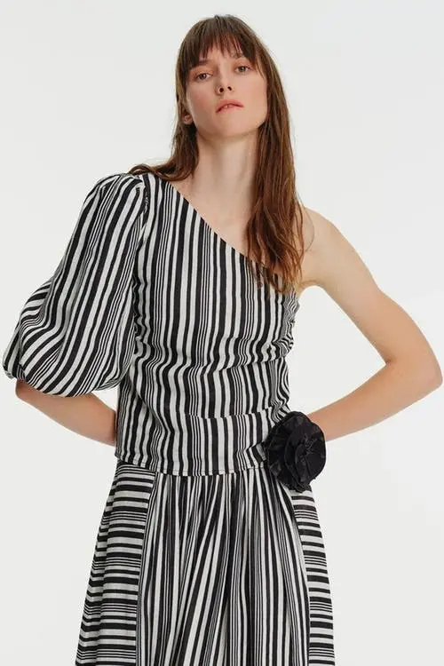 EXQUISE One Shoulder Striped Blouse - Original