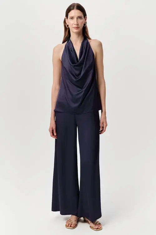 EXQUISE Tasha Cowl Neck Halter Tie Satin Blouse