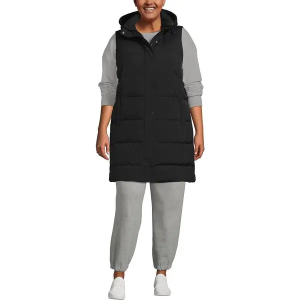 LANDS' END Wide Channel 600 Down Puffer Long Vest - Black