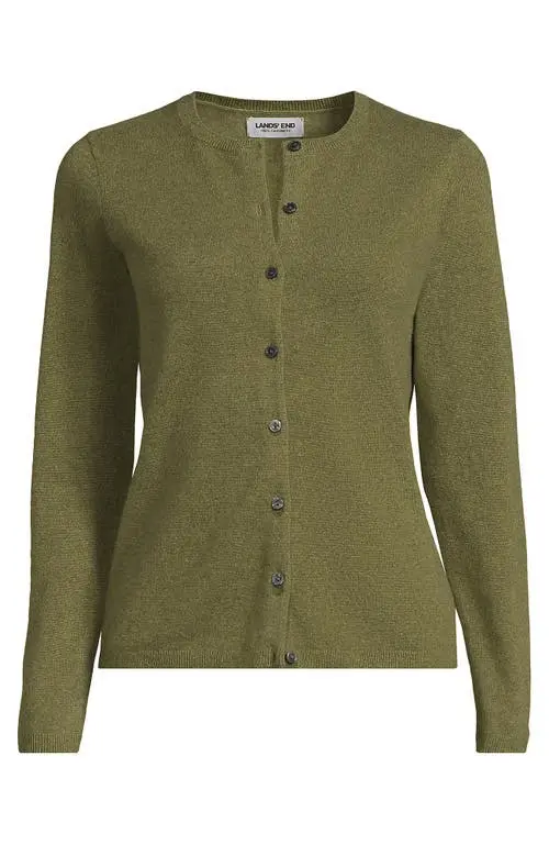 LANDS' END Cashmere Cardigan Sweater - Olive Drab