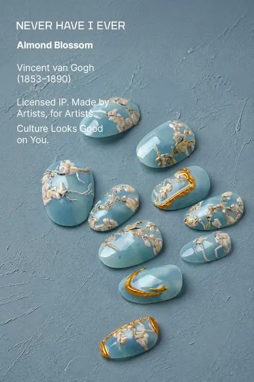 NEVER HAVE I EVER SHOP Van Gogh Almond Blossom Short Oval Press On Nails