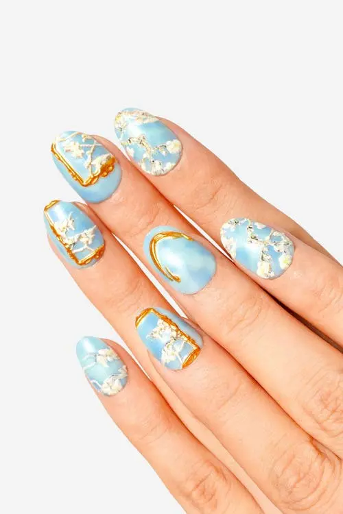 NEVER HAVE I EVER SHOP Van Gogh Almond Blossom Short Oval Press On Nails