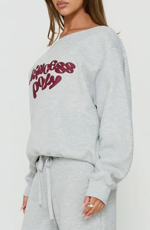 Princess Polly Aaleah Off Shoulder Graphic Sweatshirt