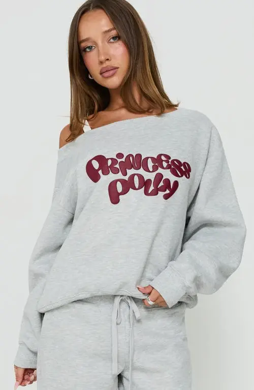 Princess Polly Aaleah Off Shoulder Graphic Sweatshirt