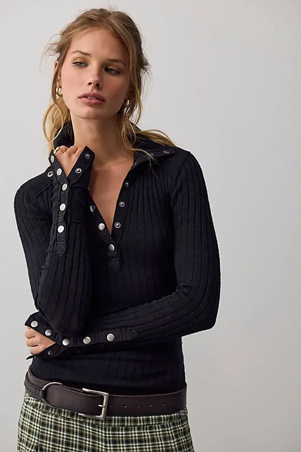 Free People We The Free Surplus Cuff Top - Black