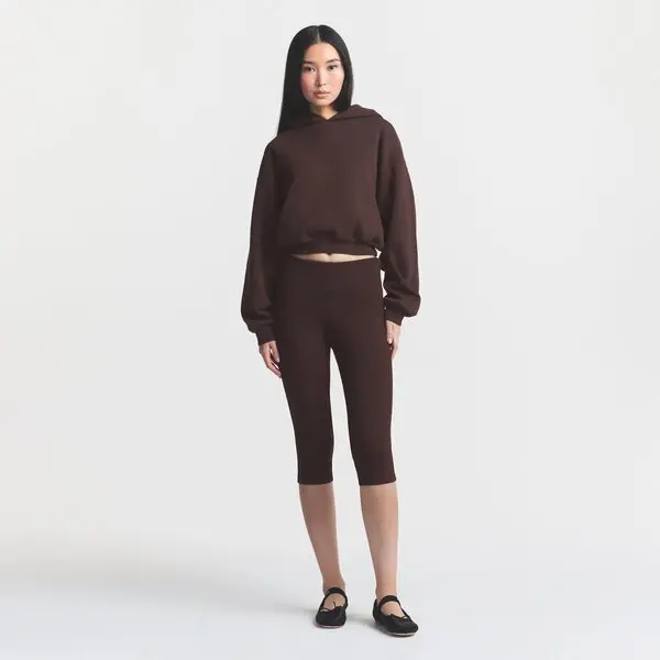 SKIMS Cropped Hoodie With Embossed Logo | Deep Neutral | | Cotton Fleece - Espresso