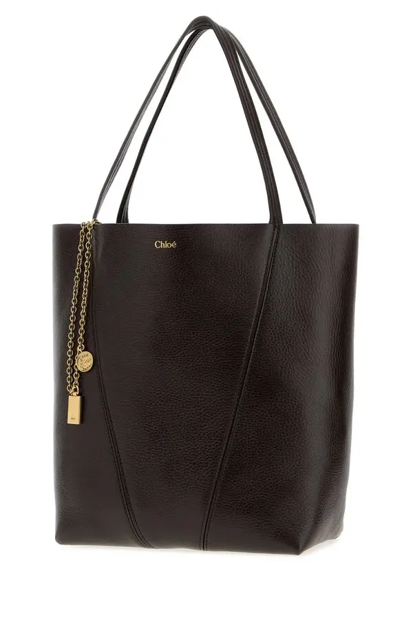 Chloé Dark Leather Spin Shopping Bag - Brown