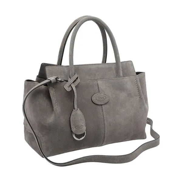 TOD'S Small Suede Shopping Bag - Gray