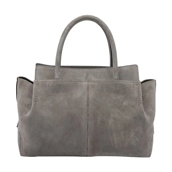TOD'S Small Suede Shopping Bag - Gray