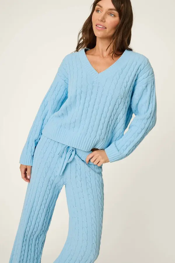 PJ Salvage Cozy Chenille Cable Knit V-neck Lounge Pajama Set