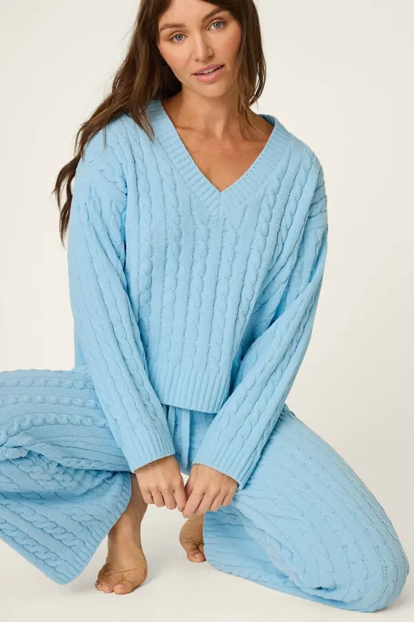 PJ Salvage Cozy Chenille Cable Knit V-neck Lounge Pajama Set