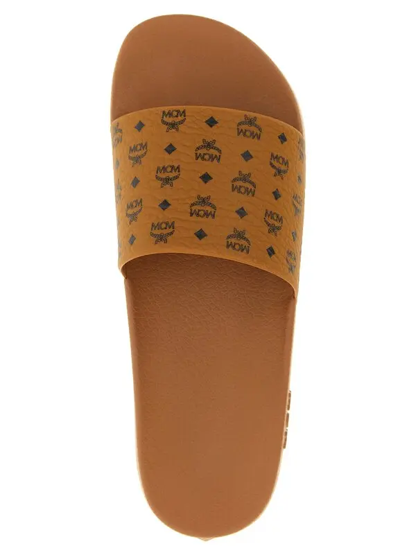 Mcm All-over Monogram Slides - Brown