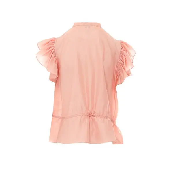 Chloé Short-sleeve Ruffle Top In Washed Silk Habotai & Lace - Pink