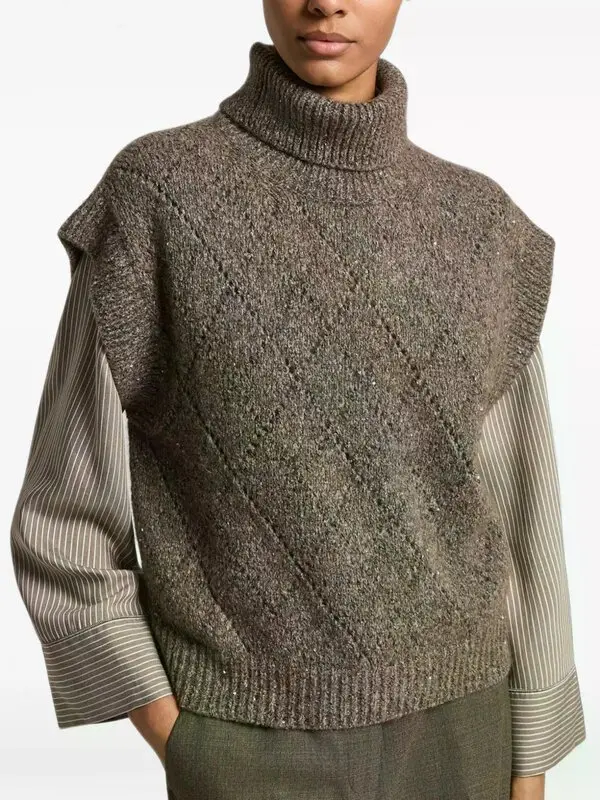 Peserico Sequin-embellished Argyle Sweater