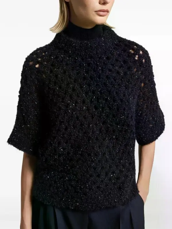 Peserico Crochet-knit Short-sleeve Sweater
