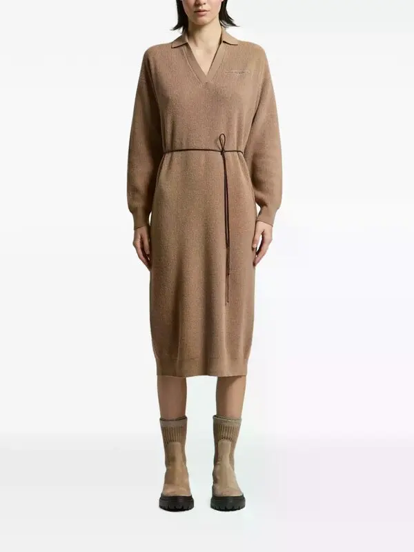 Peserico Ribbed-knit Belted Midi Dress - Neutrals