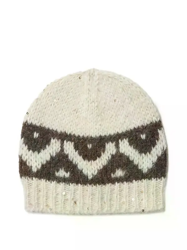 Peserico Sequin-embellished Jacquard-knit Beanie Hat