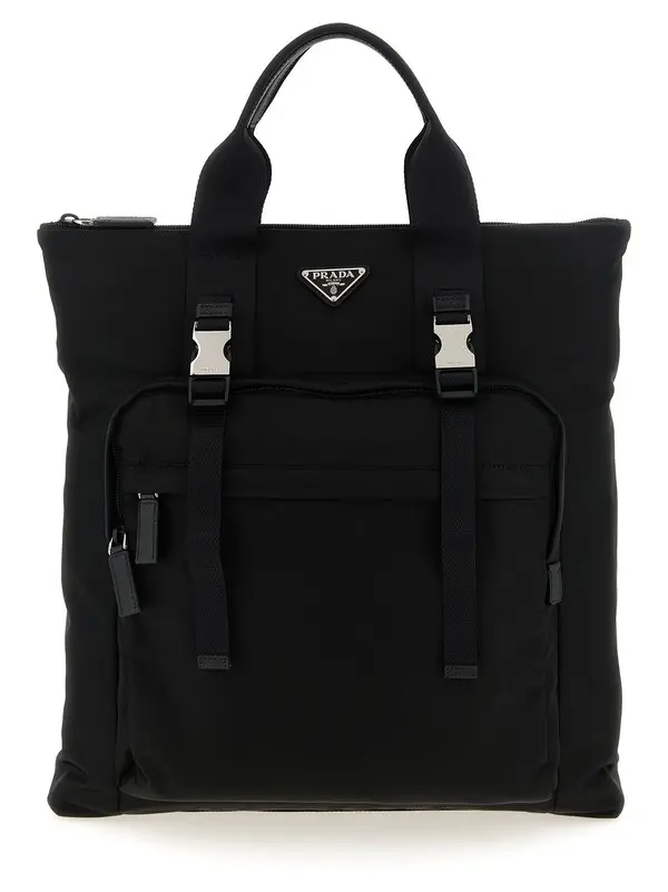 Prada Re-nylon And Saffiano Backpack Shopping Bag - Black