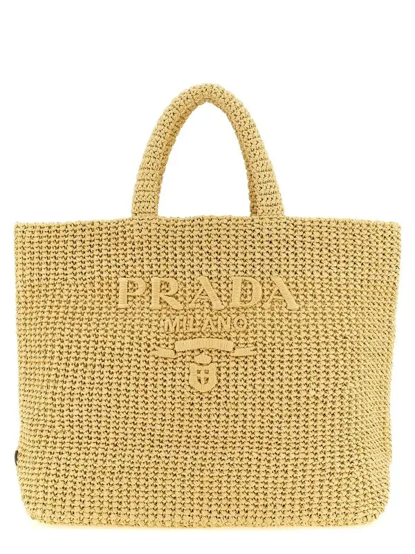 Prada Crochet Raffia Shopping Bag