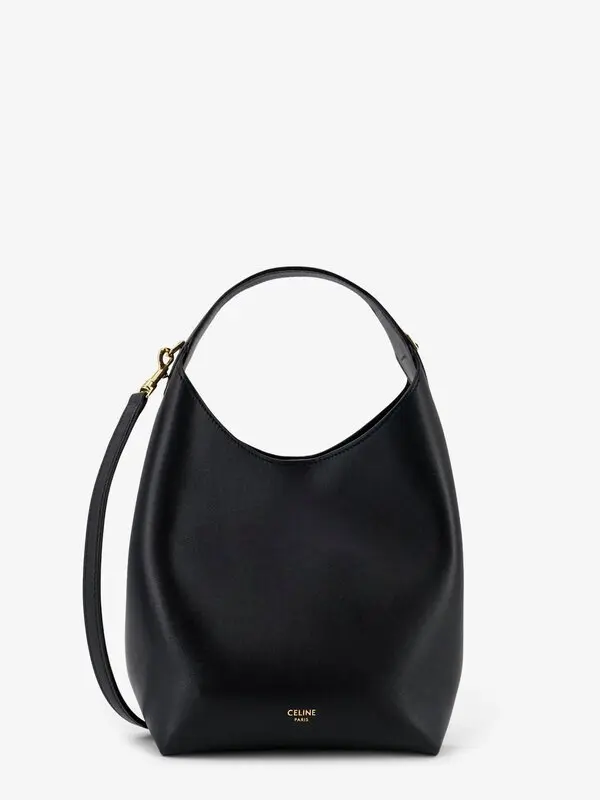 Celine Leather Shoulder Bag With Logo Lettering On The Bottom - Black