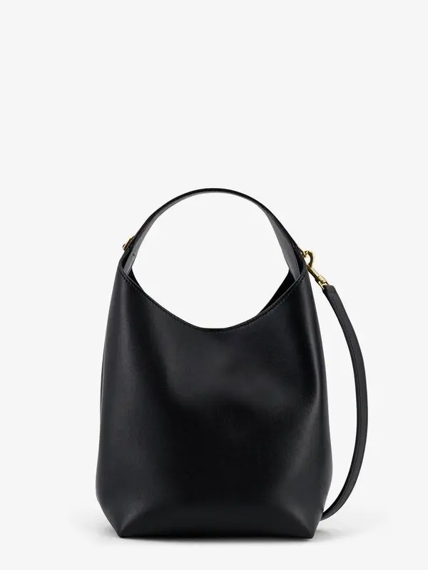 Celine Leather Shoulder Bag With Logo Lettering On The Bottom - Black