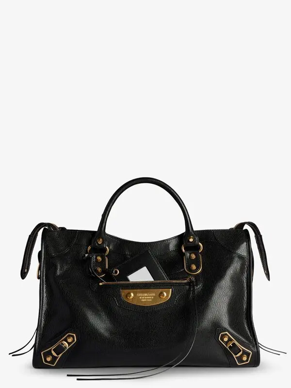 Balenciaga Le City Uptown Leather Handbag With Stud Detail - Black