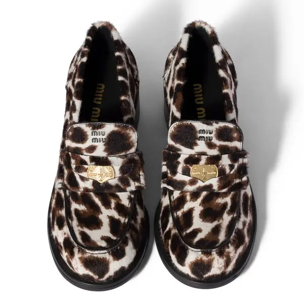 Miu Miu Printed Leather Loafers - Chalk White