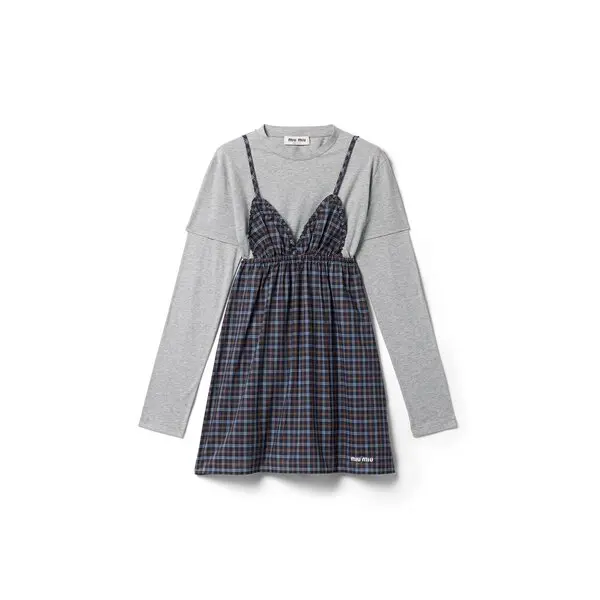 Miu Miu Plaid And Jersey Mini-dress