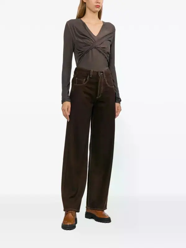 UMA WANG Contrast-stitch Trousers - Brown