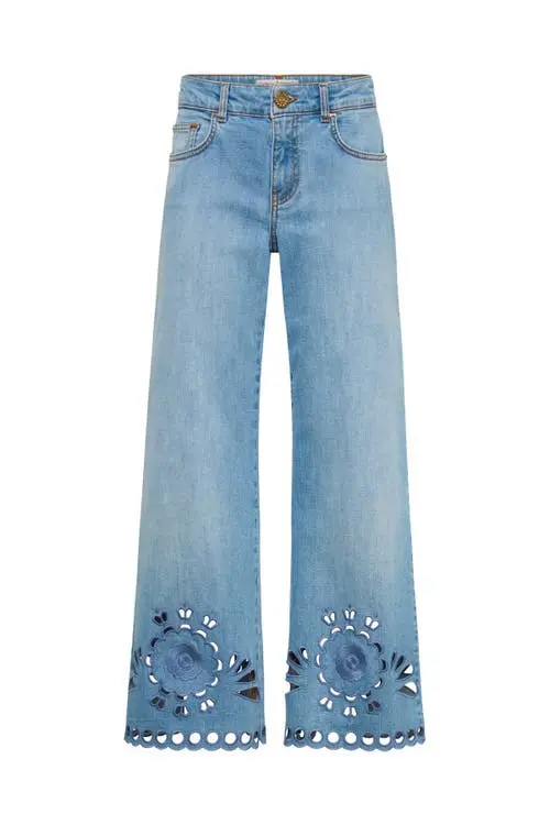 MAISON COMMON Jeans With Embroidery Opoulent Eyelet On The Hem