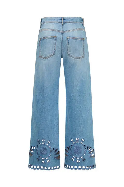 MAISON COMMON Jeans With Embroidery Opoulent Eyelet On The Hem