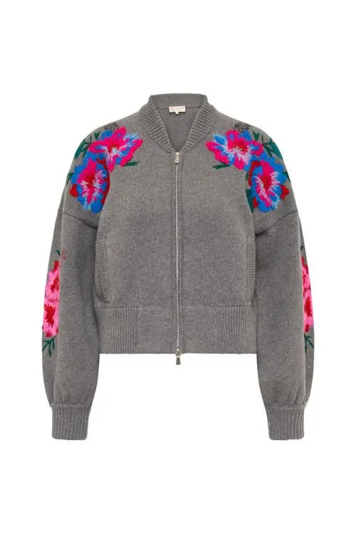 MAISON COMMON Embroidered Knit Cardigan With Zipper