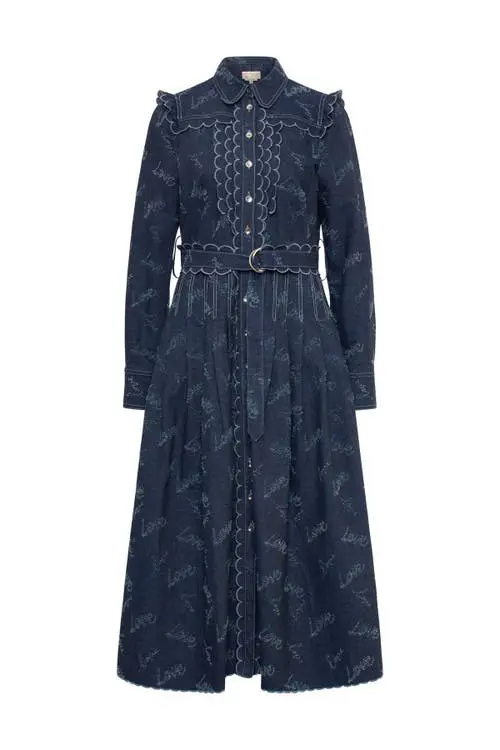 MAISON COMMON Belted Embroidered Jeans Dress