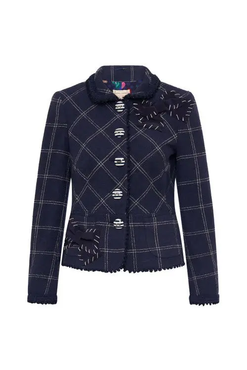MAISON COMMON Boucle Jacket With Window Plaid And Application - Navy