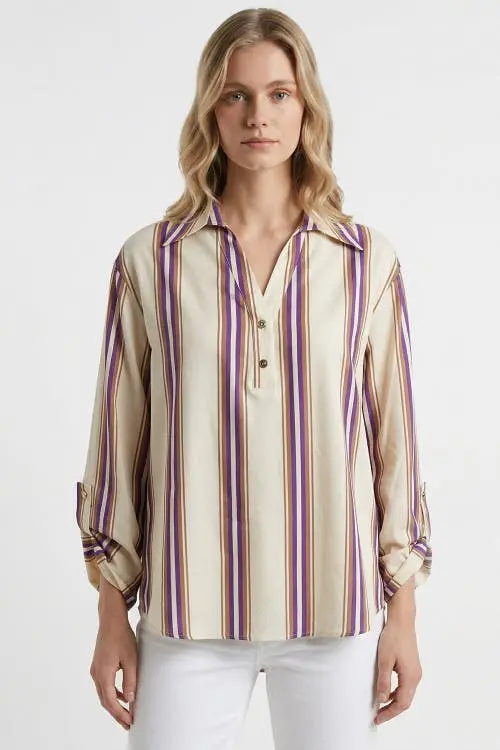 EXQUISE Delron Long Sleeve Epaulette Blouse