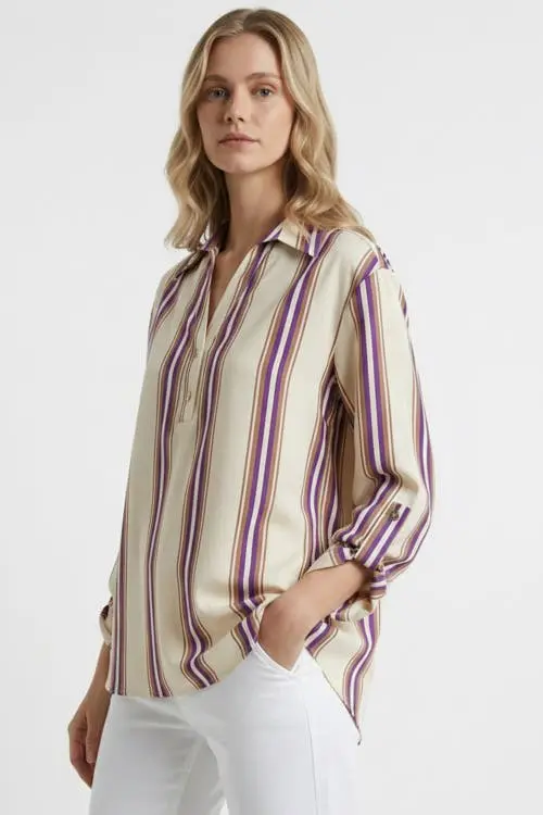 EXQUISE Delron Long Sleeve Epaulette Blouse
