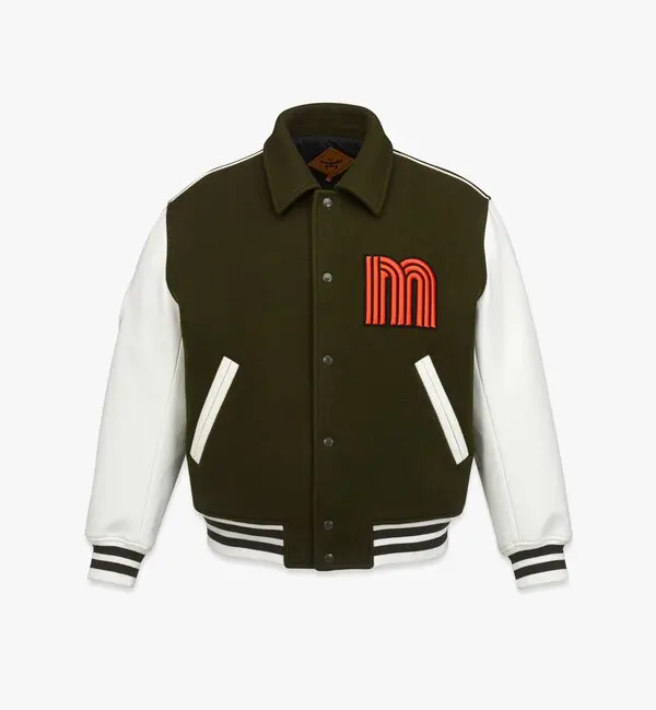 Mcm M Logo Varsity Jacket In Loden Wool