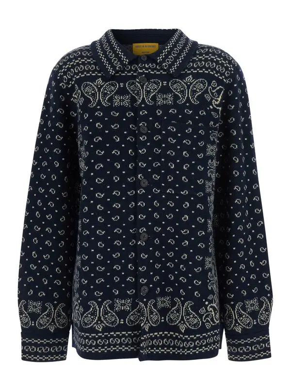 Guest In Residence Blue Classic Collar Sweater With All-over Pattern In Wool Blend - Multicolor