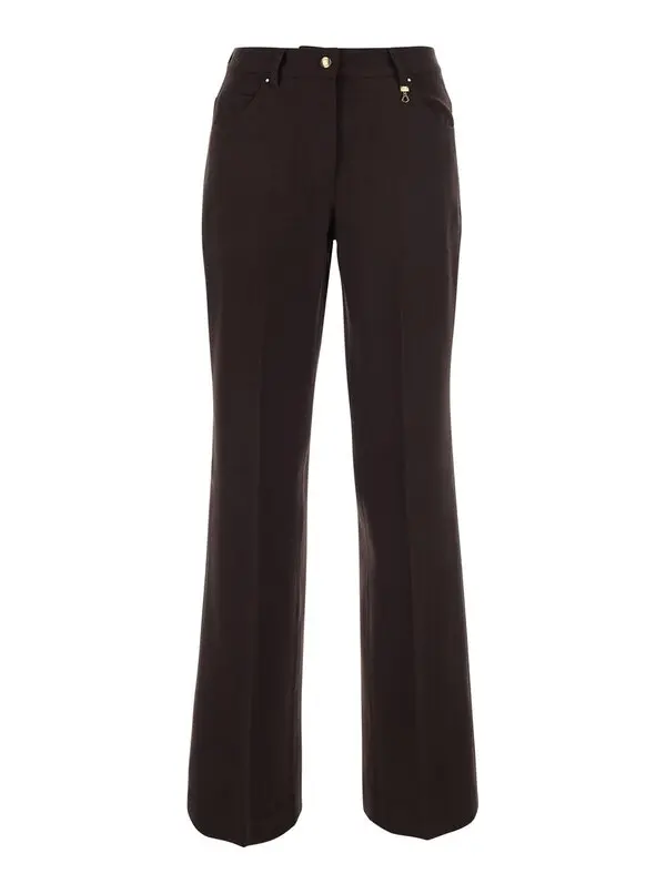 Moncler Brown Flared-leg Pants With Logo Charm On The Belt Loop In Wool Blend For - Multicolor