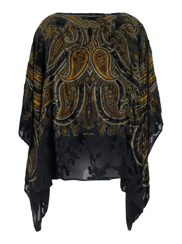 Etro Cape With Devoré Details And Multicolored Tech Fabric For
